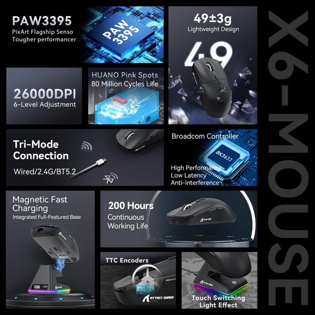 Attack Shark X6 Wireless Gaming Mouse - Black - Infinity Store Pakistan